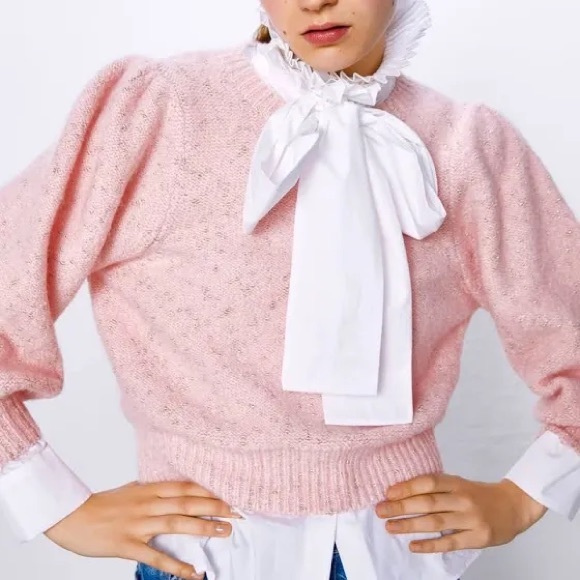 Zara | Sweaters | Zara Pink Sweater With Balloon Sleeves S | Poshmark